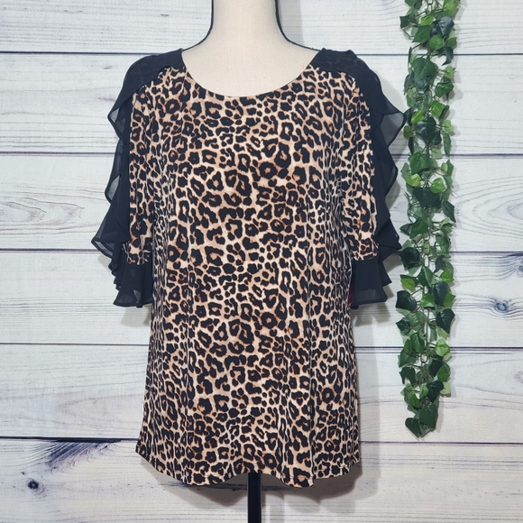 BOLD elements | Tops | Bold Elements Leopard Print Blouse With Ruffled ...